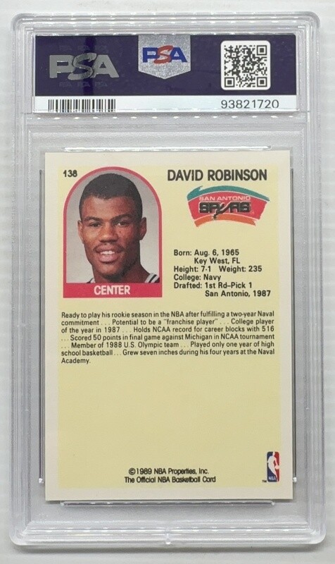 1989-90 NBA Hoops David Robinson Rookie Card RC #138 PSA 9 MINT HOF ...