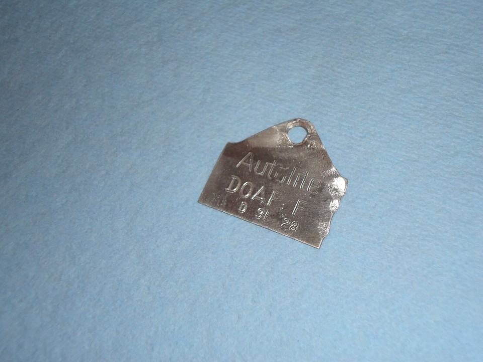 Autolite 2100 2-Barrel Carburetor Carb ID Tag D0AF-F 1970 Ford Mercury ...