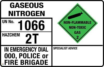 Gaseous Nitrogen - Emergency Information Panel Hazchem Transport Sign ...