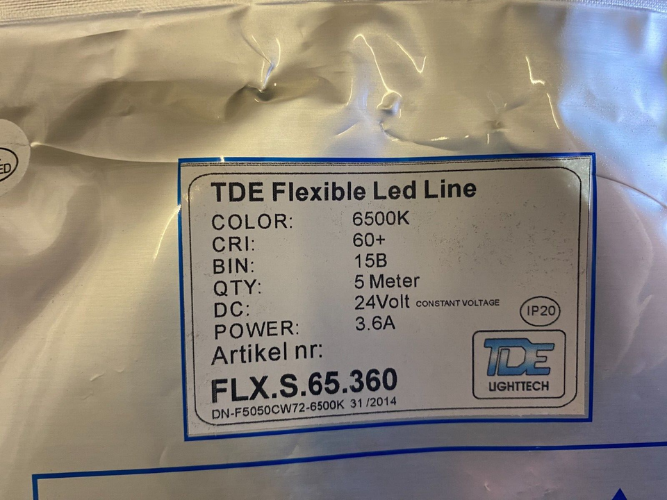 5m TDE Flexible LED Strip Line White 6500K IP20 24V 3.6A CRI_60+ FLX.S ...