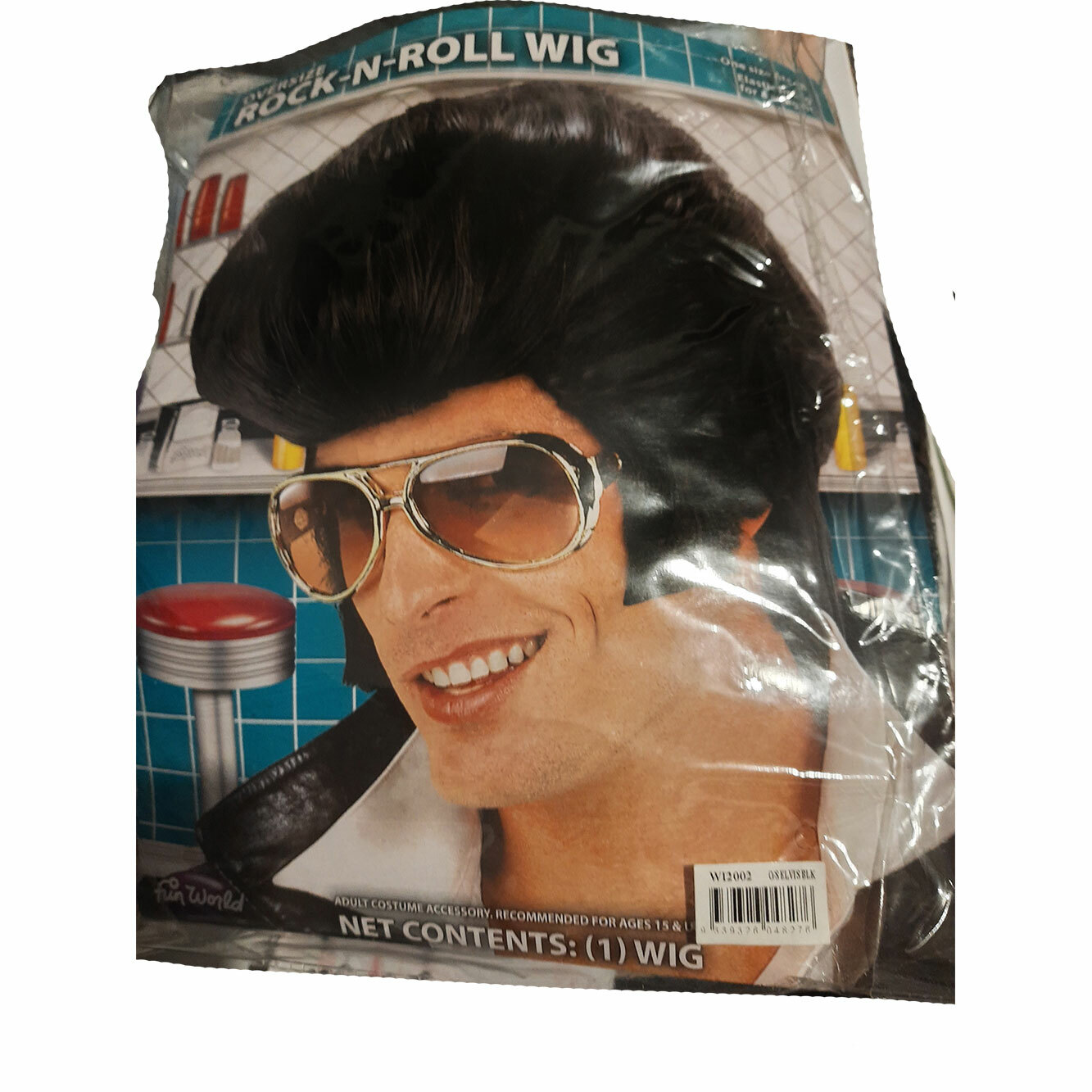 Mens Elvis Presley Costume Wig Rock n Roll w Sideburn Black Quiff 50s ...