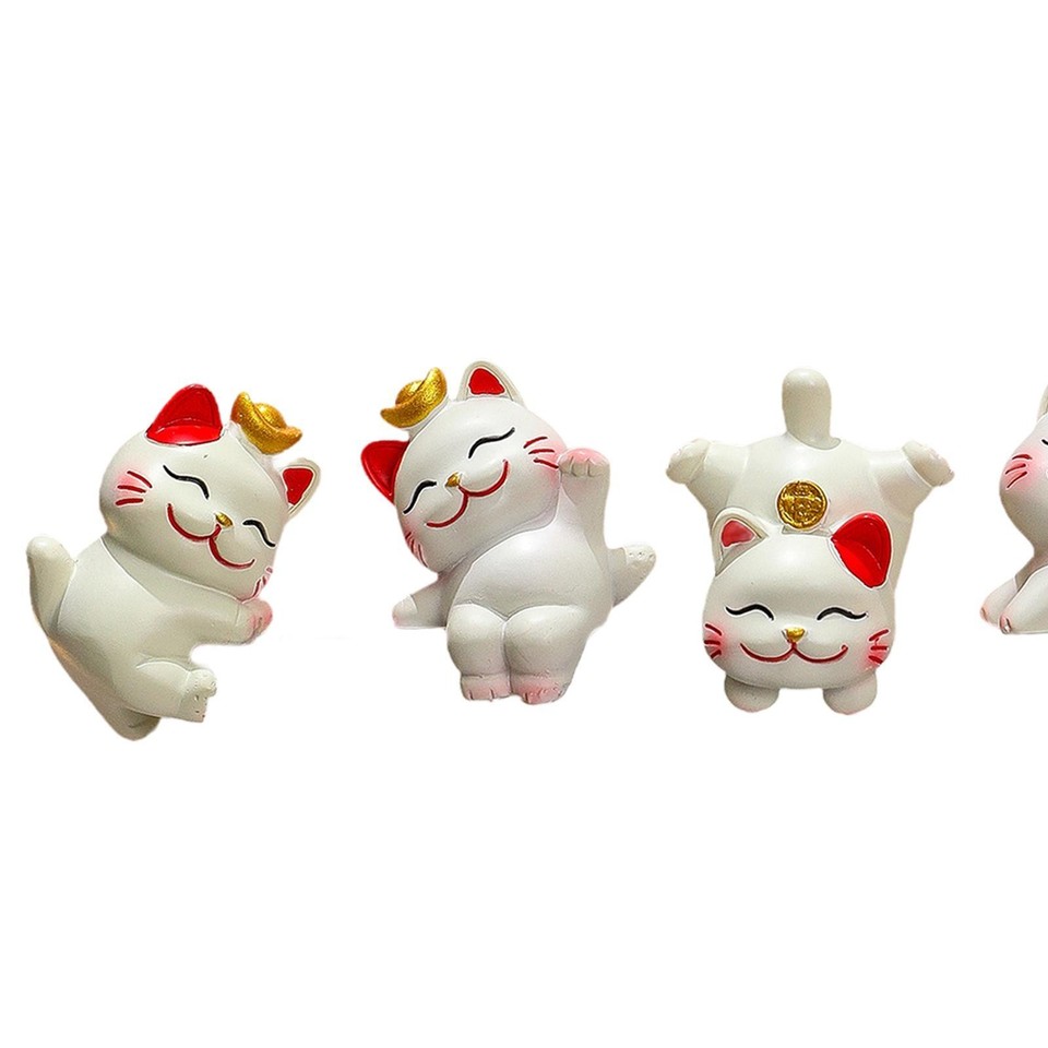 4 Pieces Small Lucky Cat Statue for Entrance Bookshelf Car Navigator ...