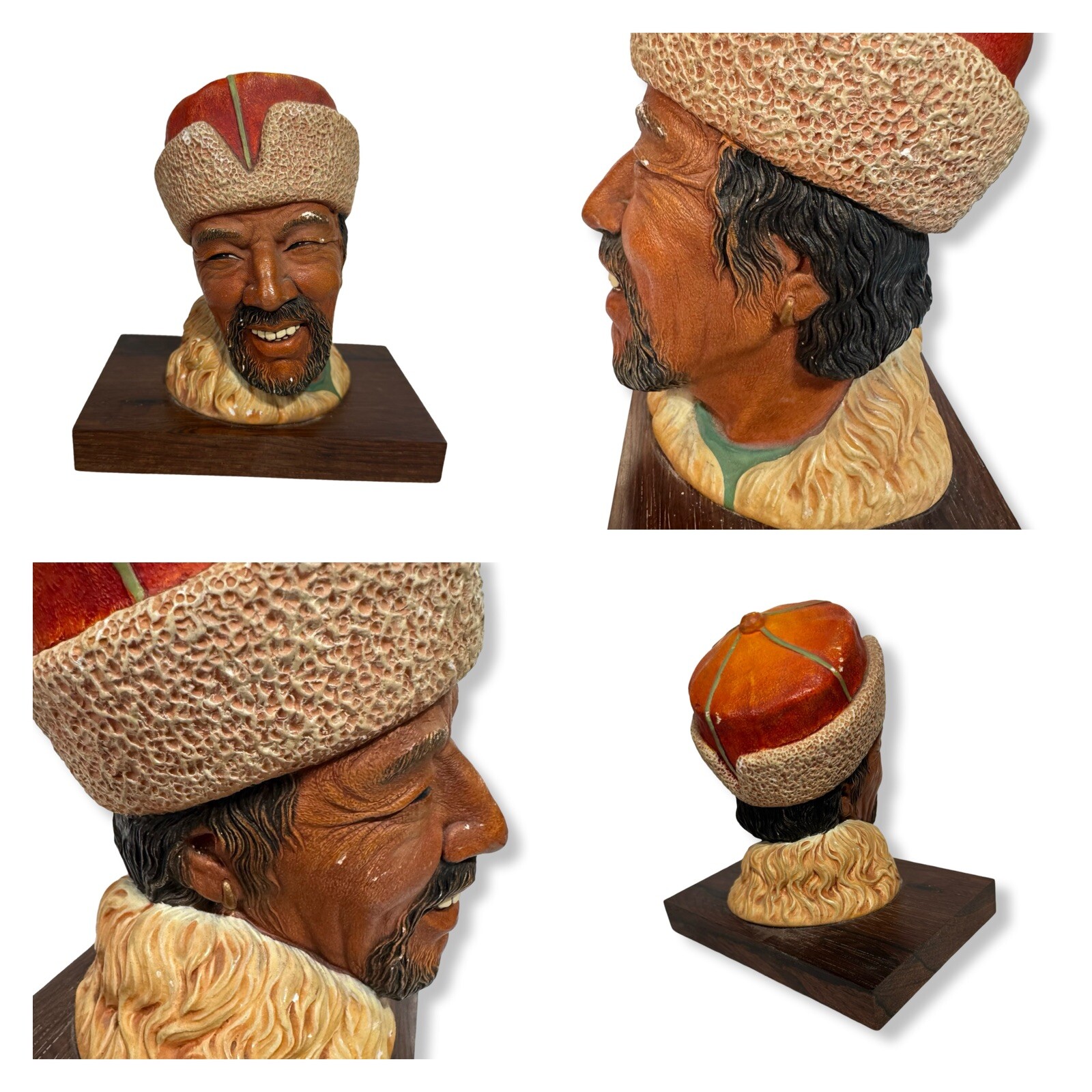 Vintage 1960s Bossons Chalkware Head Bust Himalayan Wood Base Free ...