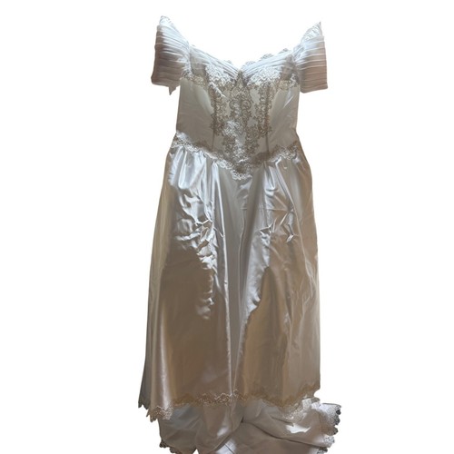 Vintage Alfred Angelo Wedding Dress Lace Applique Satin Buttons White ...