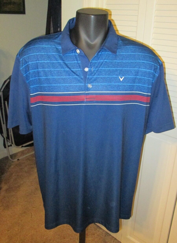 Callaway Opti Dri Golf Polo Shirt Mens Navy Blue Stripped Short Sleeve ...