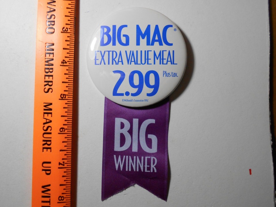 3.5" McDonalds Pin Back Button Big Mac Extra Value Meal with Big Winner ...