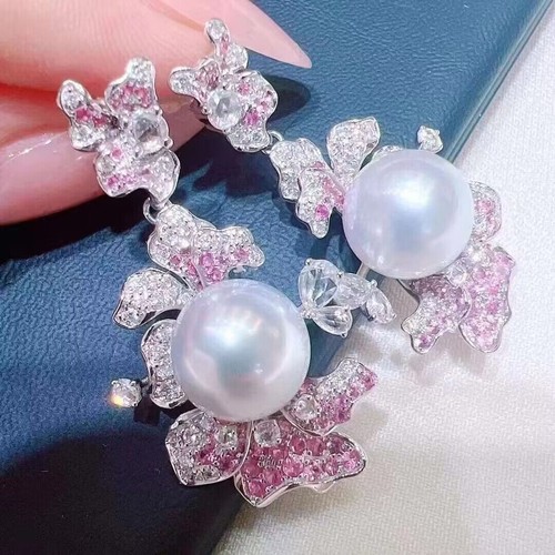 elegant pair of 10-11mm south sea round white pearl dangle earring 925s ...