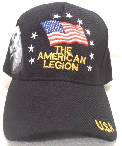 THE AMERICAN LEGION HAT BLACK WITH FLAG AND EAGLE MILITARY CAP | eBay