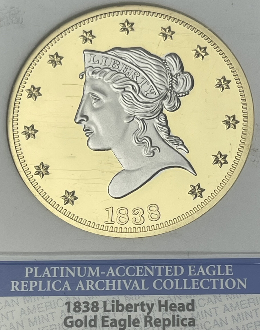 1838 Liberty Head Gold Eagle Replica 24k Gold Plated Platinum-Accented ...