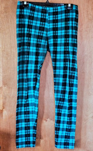 Vintage Hot Topic Blue & Black Plaid Pants Stretch Ankle Leggings Women ...