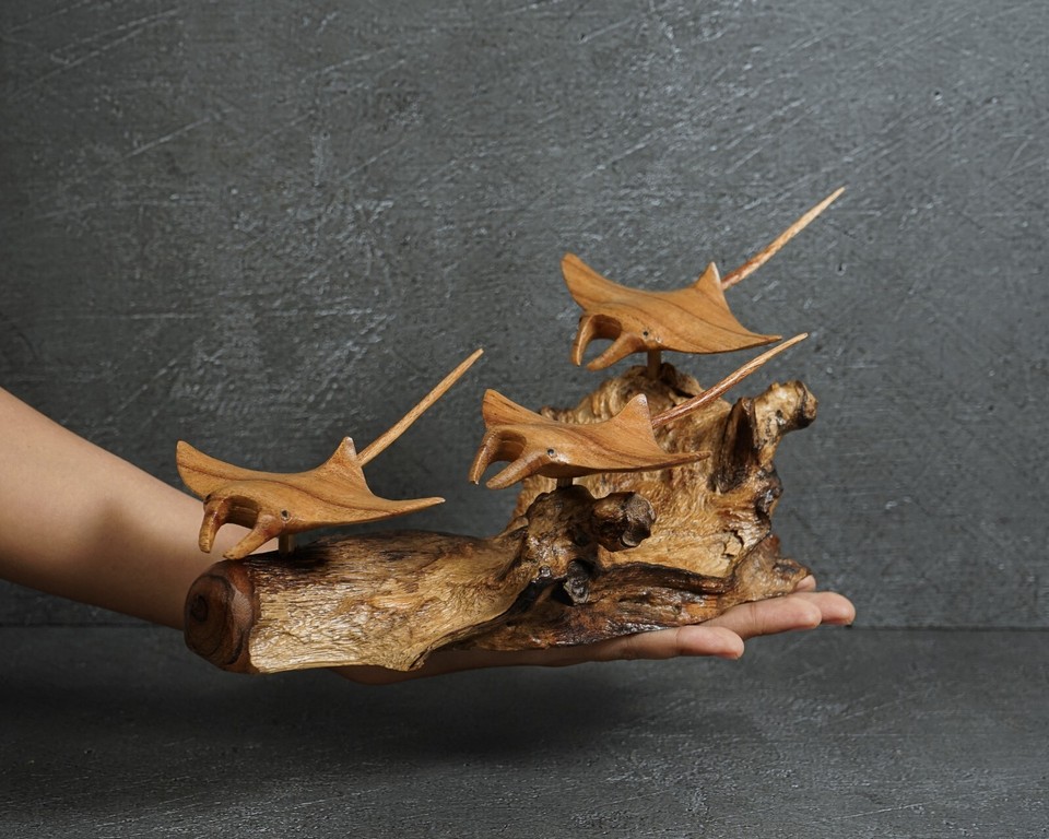 Wooden Manta Ray Statue 11" Width, Hand Carved , Family decor, Birthday ...