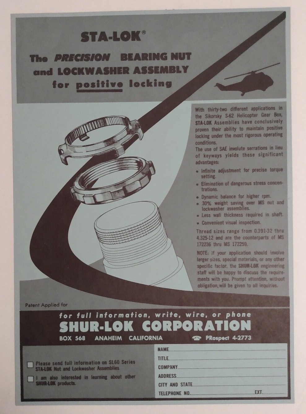 1961 Shur-Lok Corporation Advertisement Anaheim, California | eBay