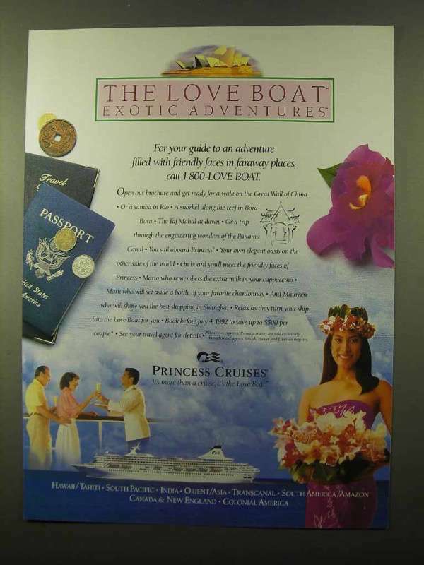 1992 Princess Cruises Ad - Love Boat Exotic Adventures | eBay