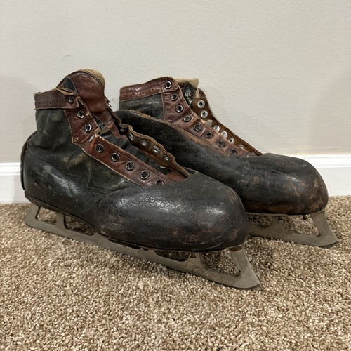 1940’s ALL LEATHER CCM GOALIE SKATES ICE HOCKEY TACKABERRY NICKEL STEEL ...