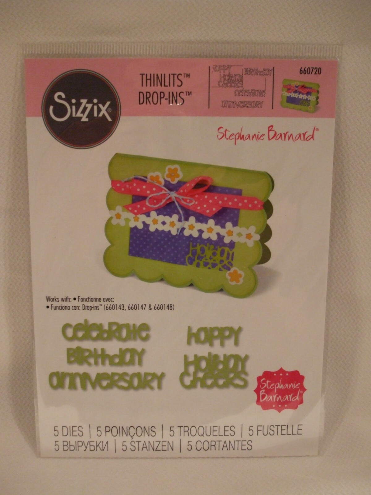 Sizzix Stephanie Barnard Thinlits Drop-ins Celebrate Sentiments 660720 for sale online | eBay