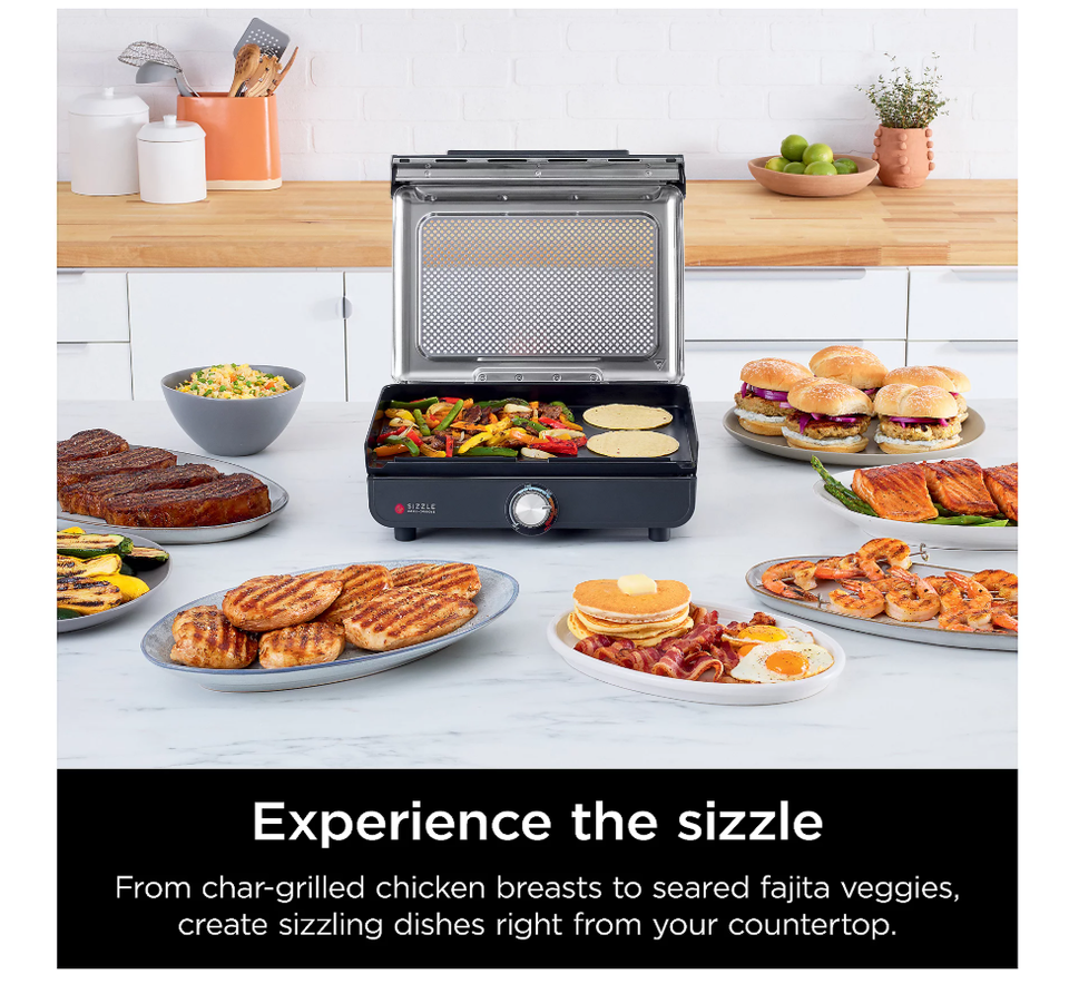 Ninja GR101 Sizzle Smokeless Indoor Grill & Griddle, 14 ...