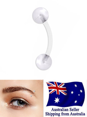 Pair Clear Acrylic Flexible 16g Eyebrow Retainer 8mm Bar 3mm Ball Body ...
