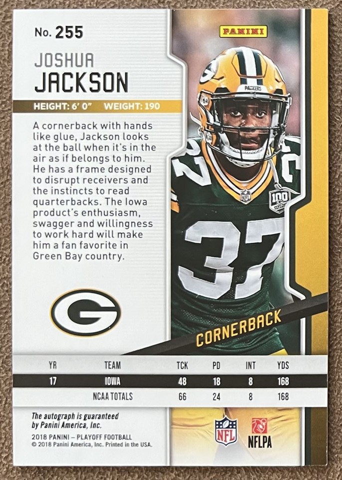 2018 Panini Playoff Autograph Joshua Jackson Rookie Green Bay Packers ...