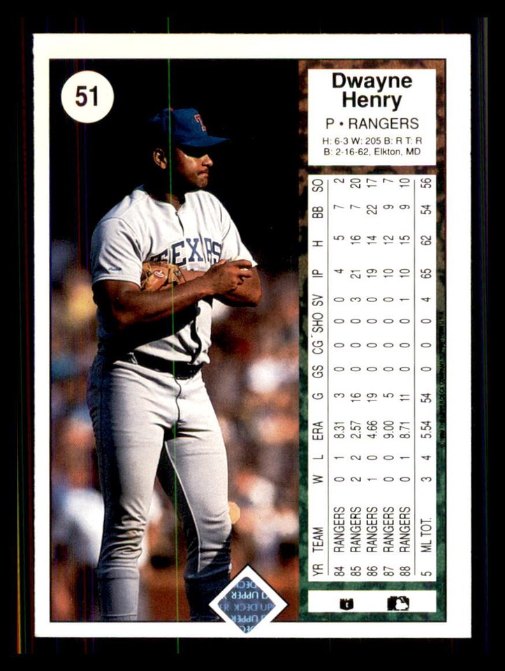 1989 BASEBALL 1989 Upper Deck Dwayne Henry Texas Rangers #51 1 | eBay