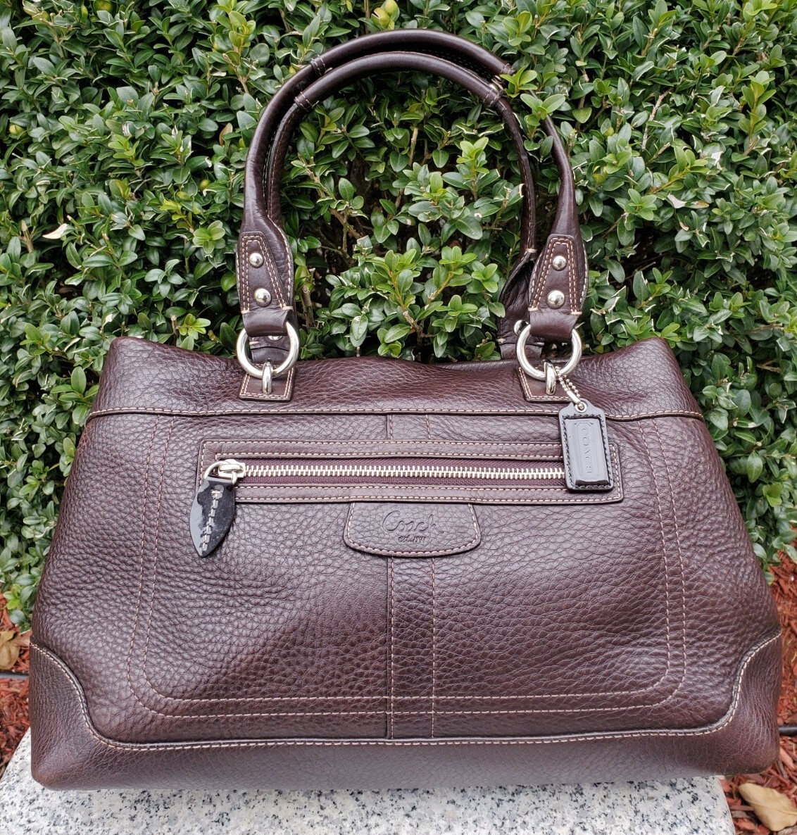 COACH Penelope Brown Pebbled Leather Carryall Tote Pu… - Gem