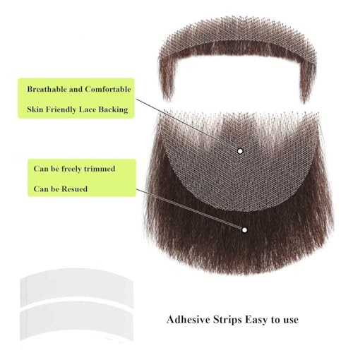 Fake Beard Human Hair Fake Goatee 100% Full Hand-Tied 04-Brown Fake ...