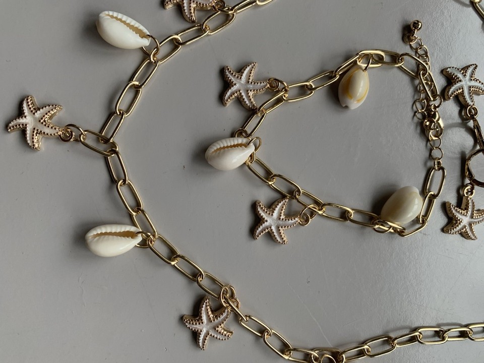 Brand New Seashell/Starfish Jewellery Set Necklace Bracelet Earrings ...