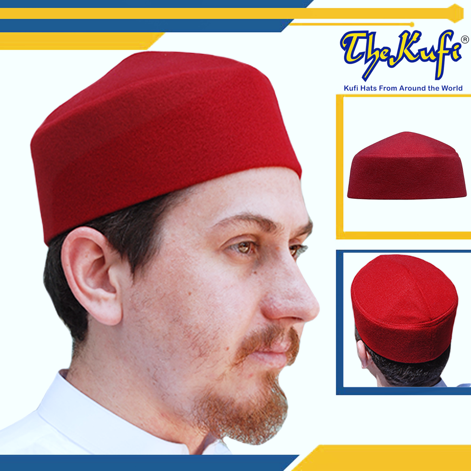 Solid Maroon Moroccan Fez-style Kufi Hat - Soft Islamic Prayer Cap Faux ...