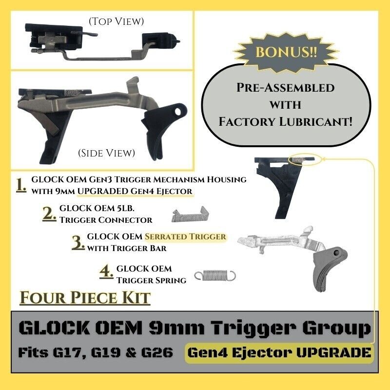 Glock OEM Trigger Assembly 9mm Gen-3 17/19/25/26/28/34 5.5 GROOVED Gen ...
