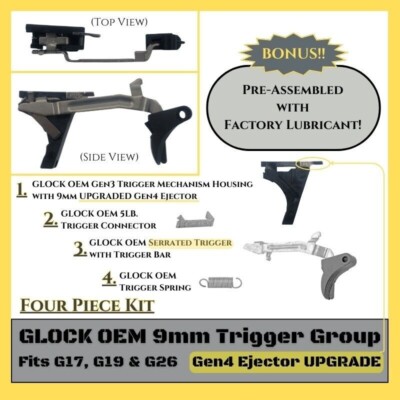 Glock OEM Trigger Assembly 9mm Gen-3 17/19/25/26/28/34 5.5 GROOVED Gen ...