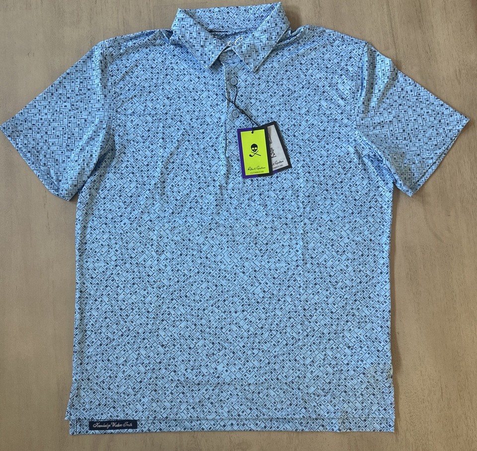 NWT Robert Graham Sandzabar Medium Performance Golf Polo Periwinkle ...