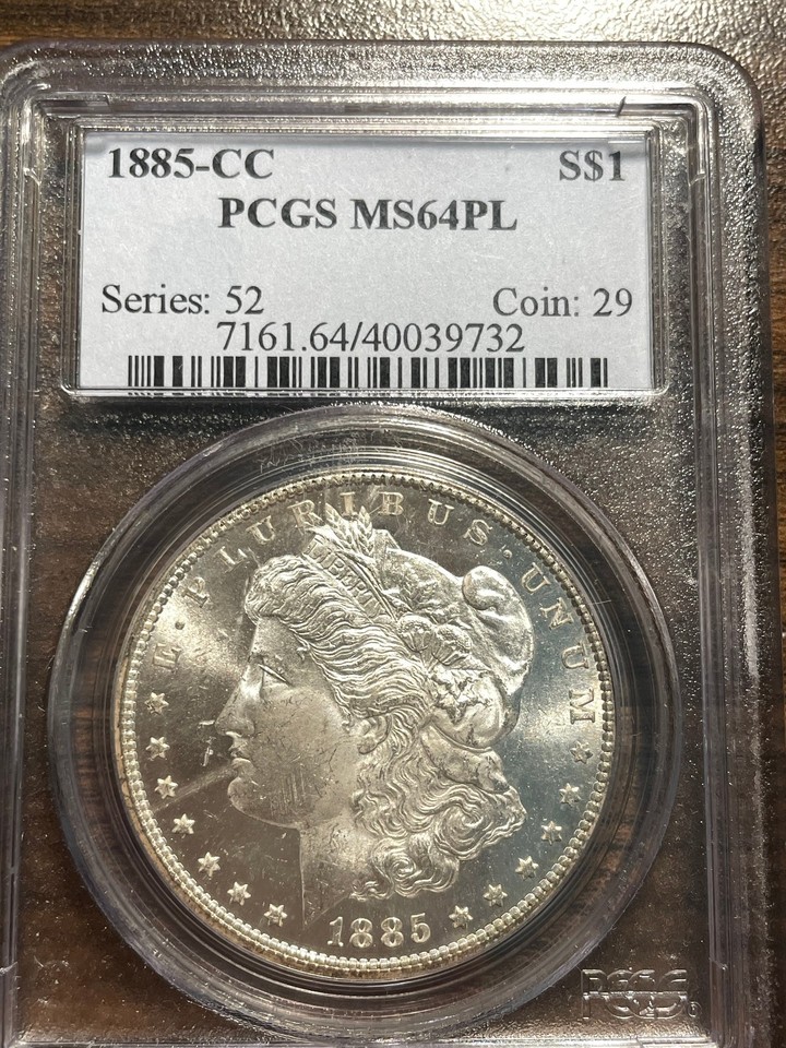 1885-CC Morgan Silver Dollar $1 PCGS MINT STATE 64 MS 64 PROOFLIKE ...