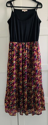 Rene Derhy Maxi Dress Vintage Boho Med 12 Black Top Floral Gypsy Style ...