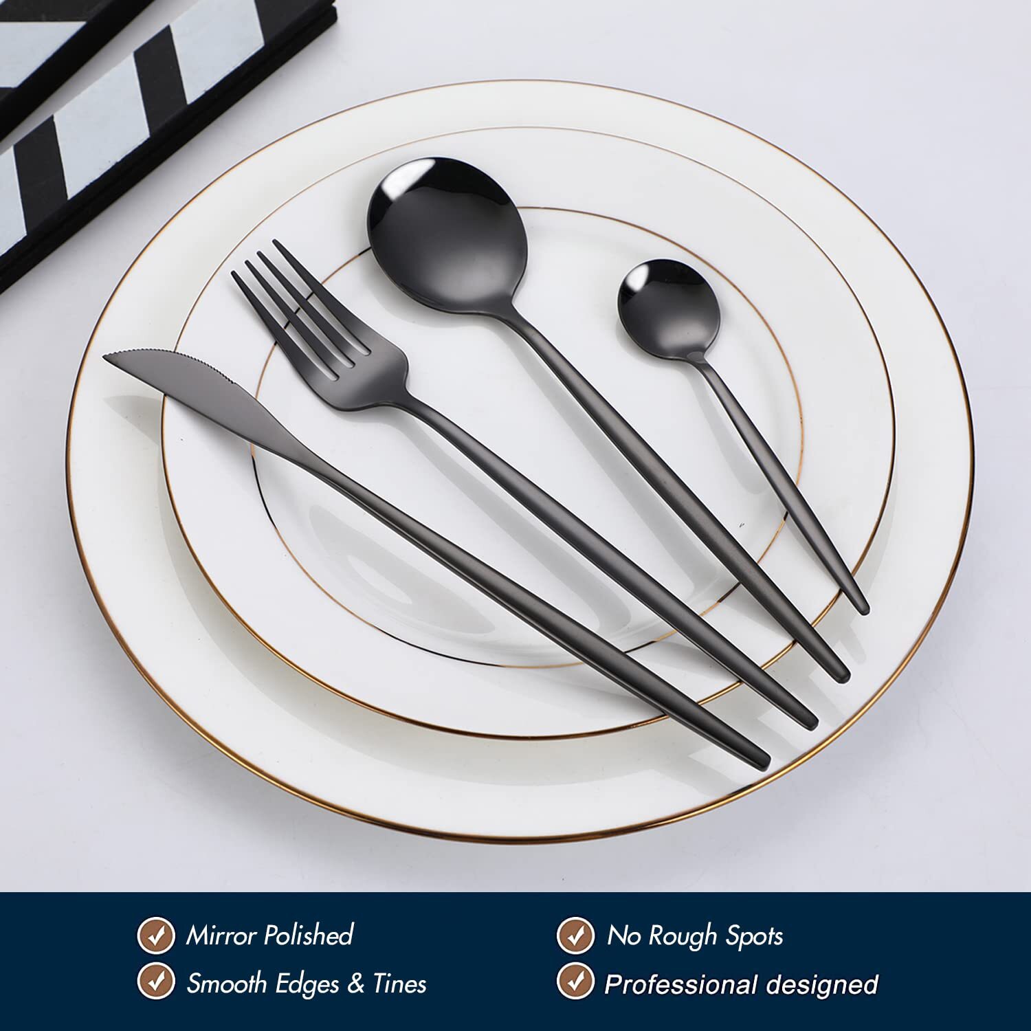 24piece Black Silverware Set Black Flatware Set For 6 Stainless Steel ...