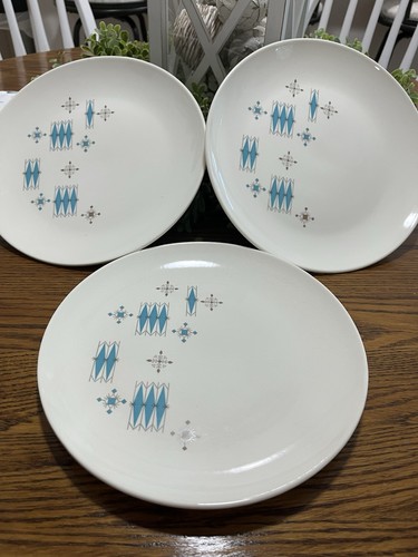 Set of 3 Mount Clemens 1950s MCM Atomic Blue Aqua 10” Dinner Plates USA ...