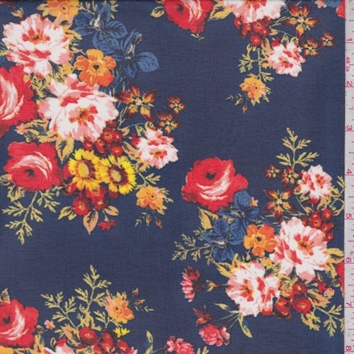 Navy Floral Bouquet Georgette Fabric | eBay