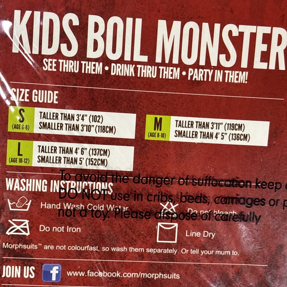 BOY'S BOIL MONSTER MORPHSUIT-Large - Halloween Costume Outfit Dress Up ...