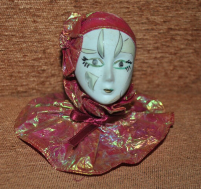 VTG NOLA Mardi Gras Porcelain Head Masquerade Fashion LADY Shiny Pink ...