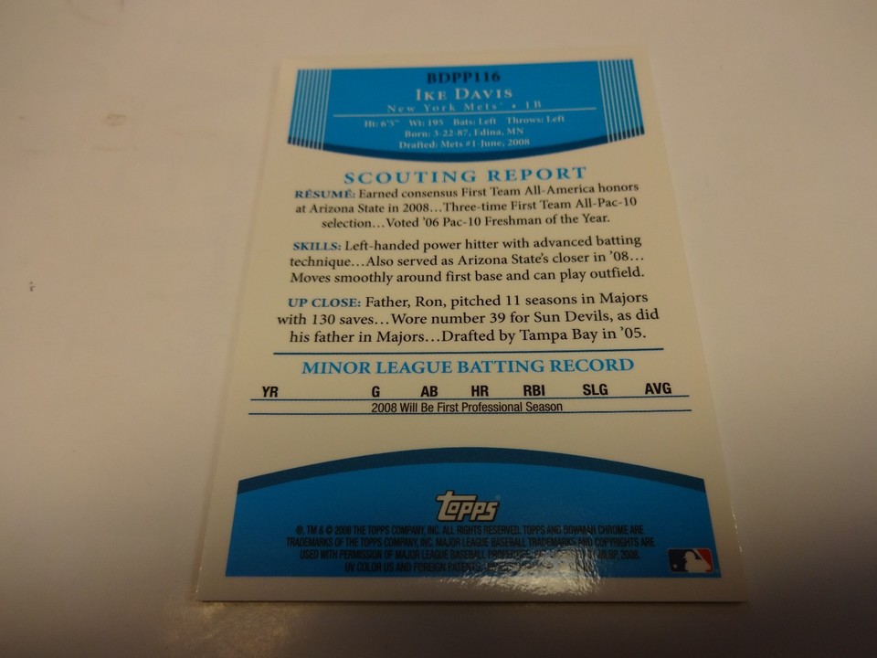 2008 Bowman Chrome Ike Davis New York Mets Rookie Autograph Card | eBay