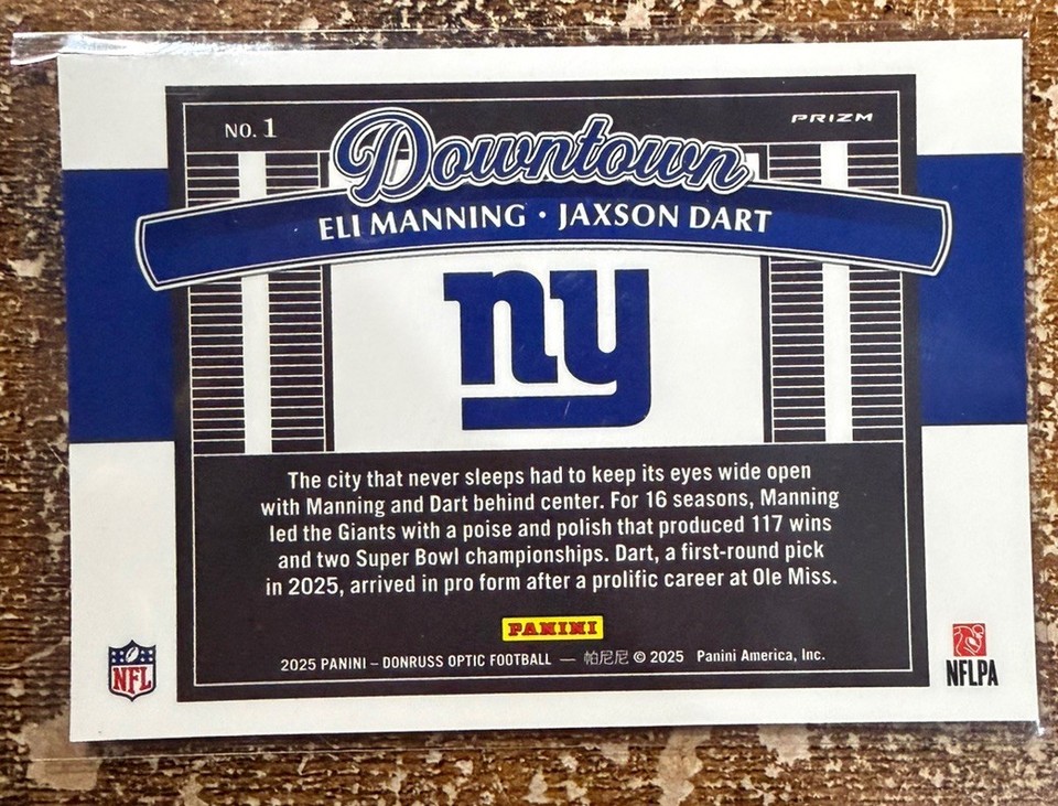 2025 Panini Donruss Optic Dual Downtown Jaxson Dart Eli Manning SSP ...