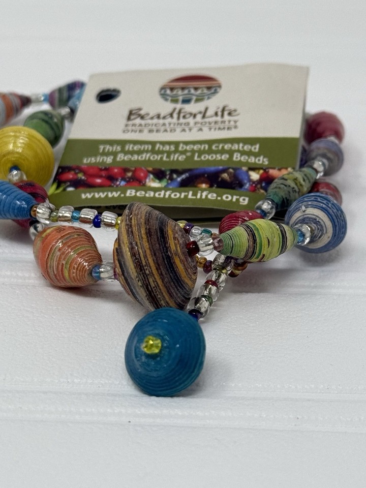 NWT Bead For Life Necklace Multi Color Paper Beads Made In Uganda New ...