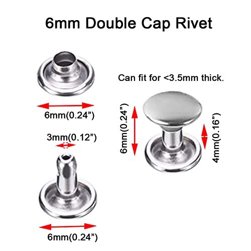 300 Sets Silver Stainless Steel Leather Rivets Double Cap Rivet Tubular ...