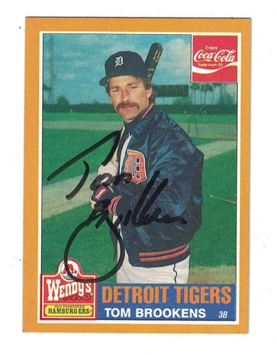 Tom Brookens AUTOGRAPH 1985 WENDY'S COCA-COLA BASEBALL CARD SIGNED ...