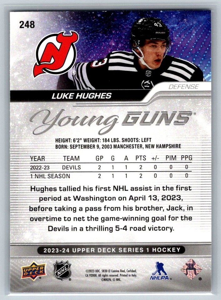 2023-24 Upper Deck #248 Luke Hughes New Jersey Devils Rookie RC | eBay