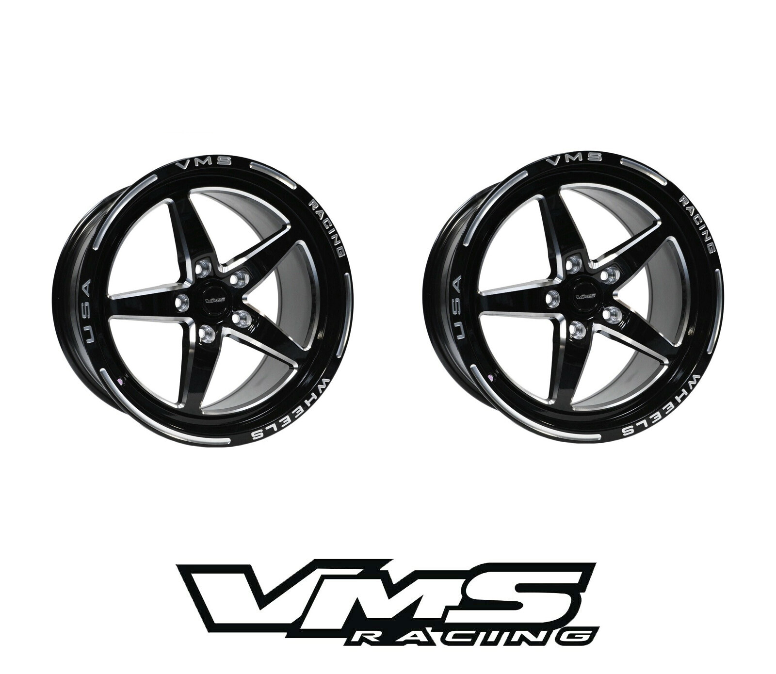 2 VMS RACING V-STAR REAR DRAG RIMS WHEELS 17x10 FOR 15-21 FORD MUSTANG ...