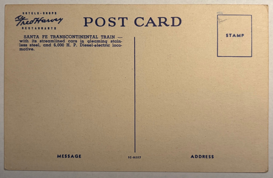 c.1940s Fred Harvey Santa Fe Streamlined Diesel Train Linen Postcard | eBay