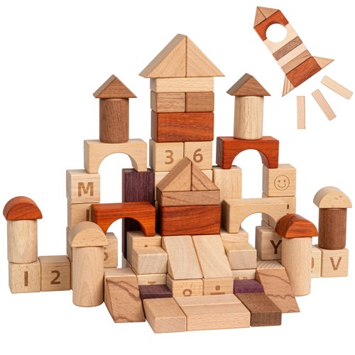 Alphabet Number Early Math Wooden Building Blocks Set - 86 Blocks in 6 ...