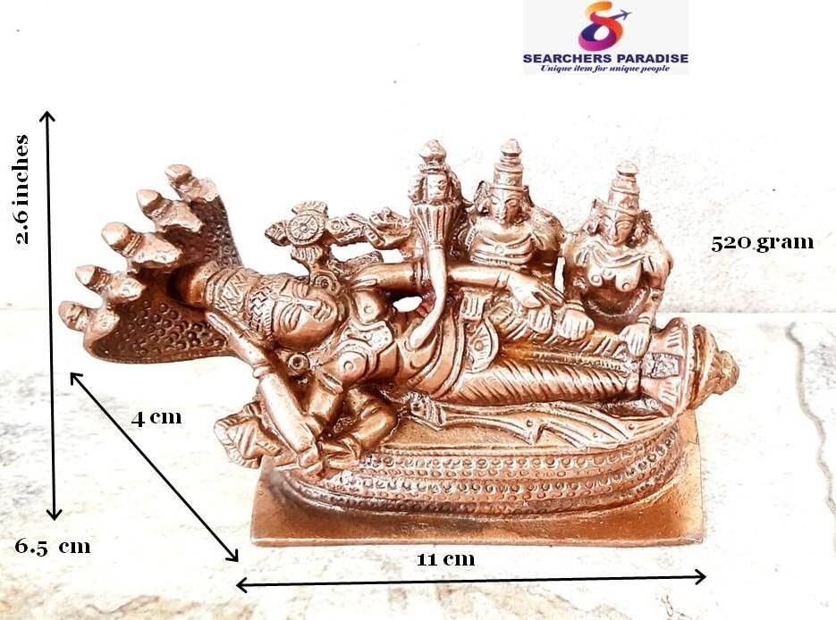 Handmade Copper Hindu God Sri Ranganathar with Goddess Lakshmi Statue ...