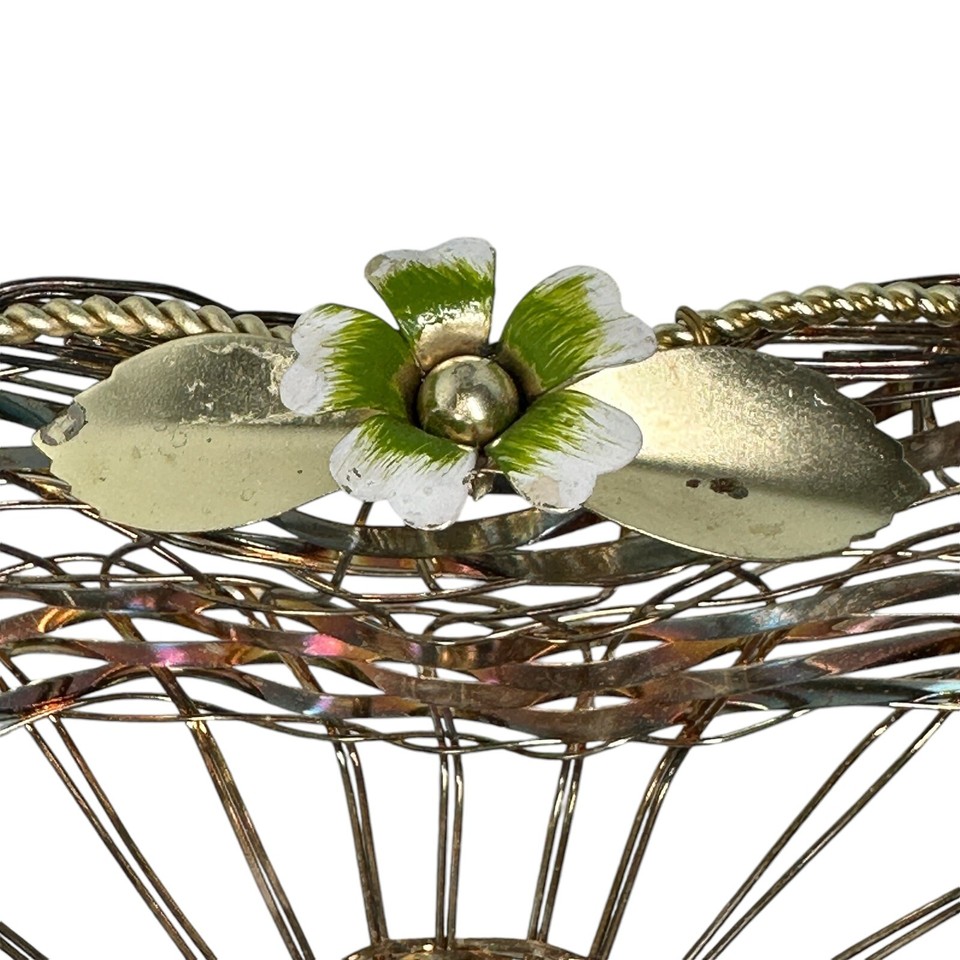 1950s Tole Basket with Heart Shape & Sweet Flowers Shabby 40s 50s Metal ...