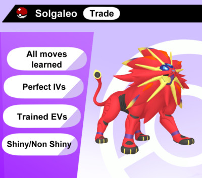 Shiny Solgaleo 6 IV for Pokemon Scarlet/Violet | eBay