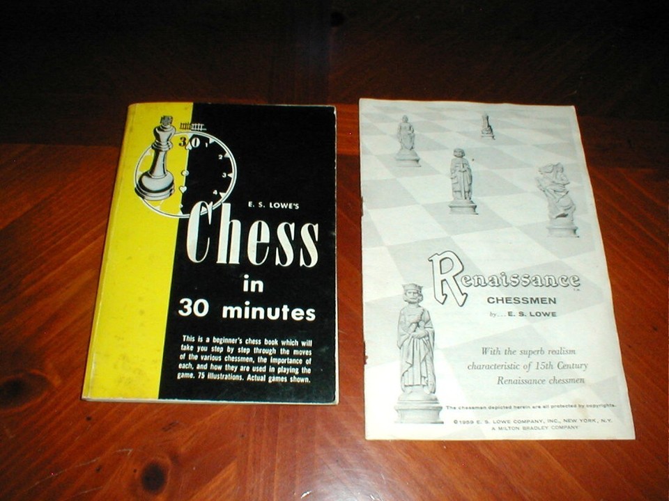E.S. LOWE RENAISSANCE CHESS SET, 1959, BOOKS & 2 BOARDS, RARE GOLD ...